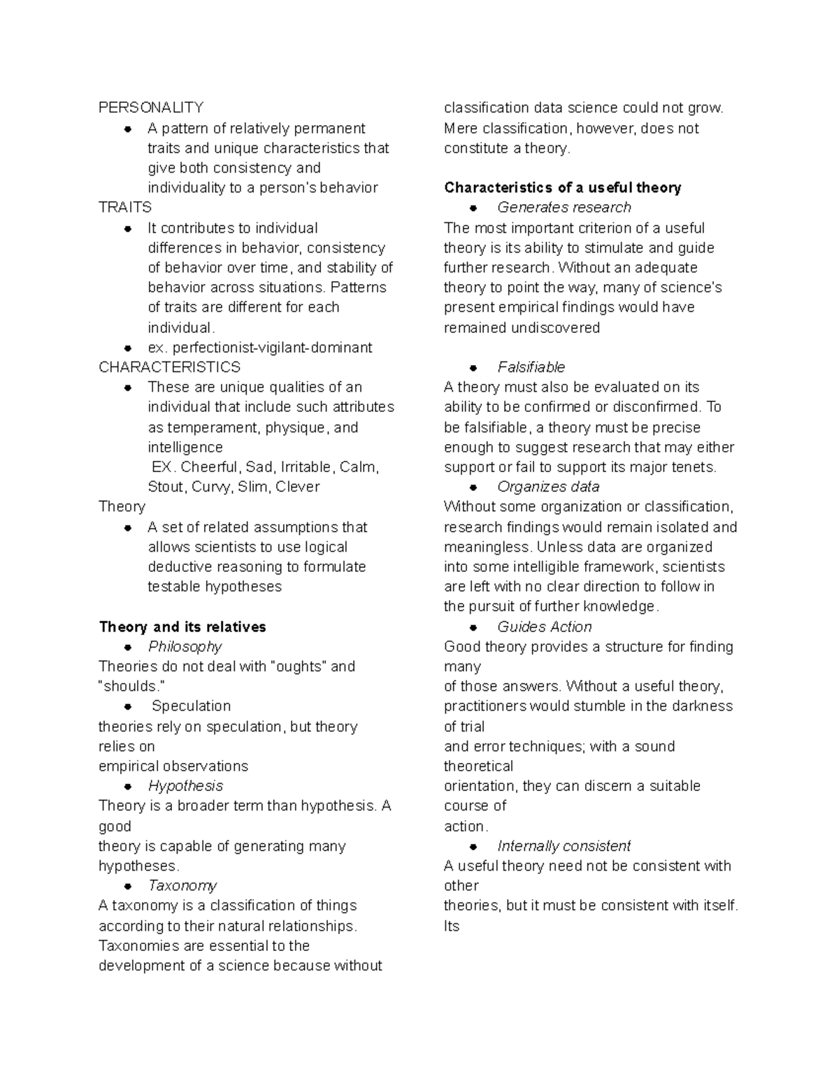 Theories of Personality: Understanding Traits and Characteristics - Studocu