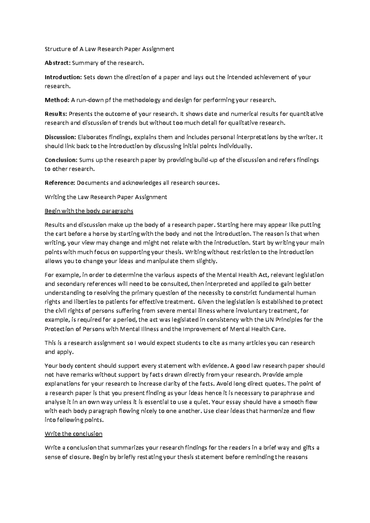 Structure of A Law Research Paper Assignment - Structure of A Law ...