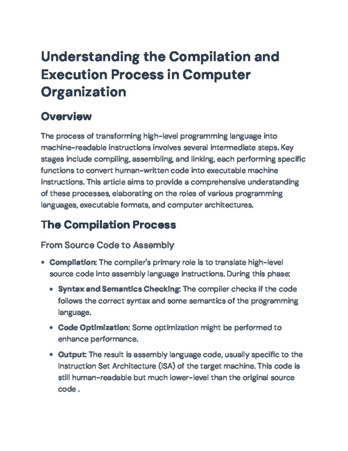 Understanding Compilation, Execution, and Architecture in CS (CS101) - Understanding the ...