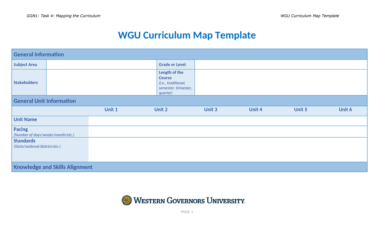 WGU Curriculum Map Template: Task 4 Overview and Guidelines - Studocu
