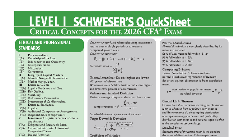 CFA 2026 Level I QuickSheet: Key Concepts & Standards Overview - Studocu