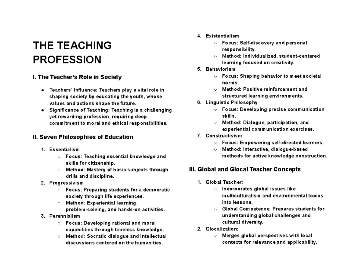 Teaching Profession Reviewer: Roles, Philosophies, and Global Concepts ...