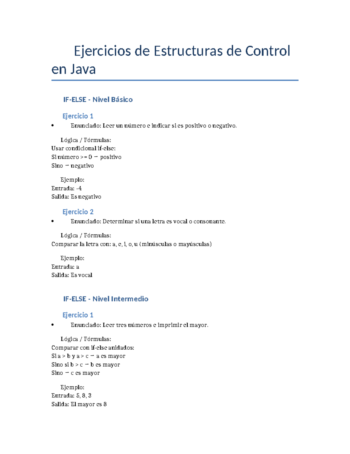 Ejercicios de Estructuras de Control en Java - Nivel Básico y Medio ...