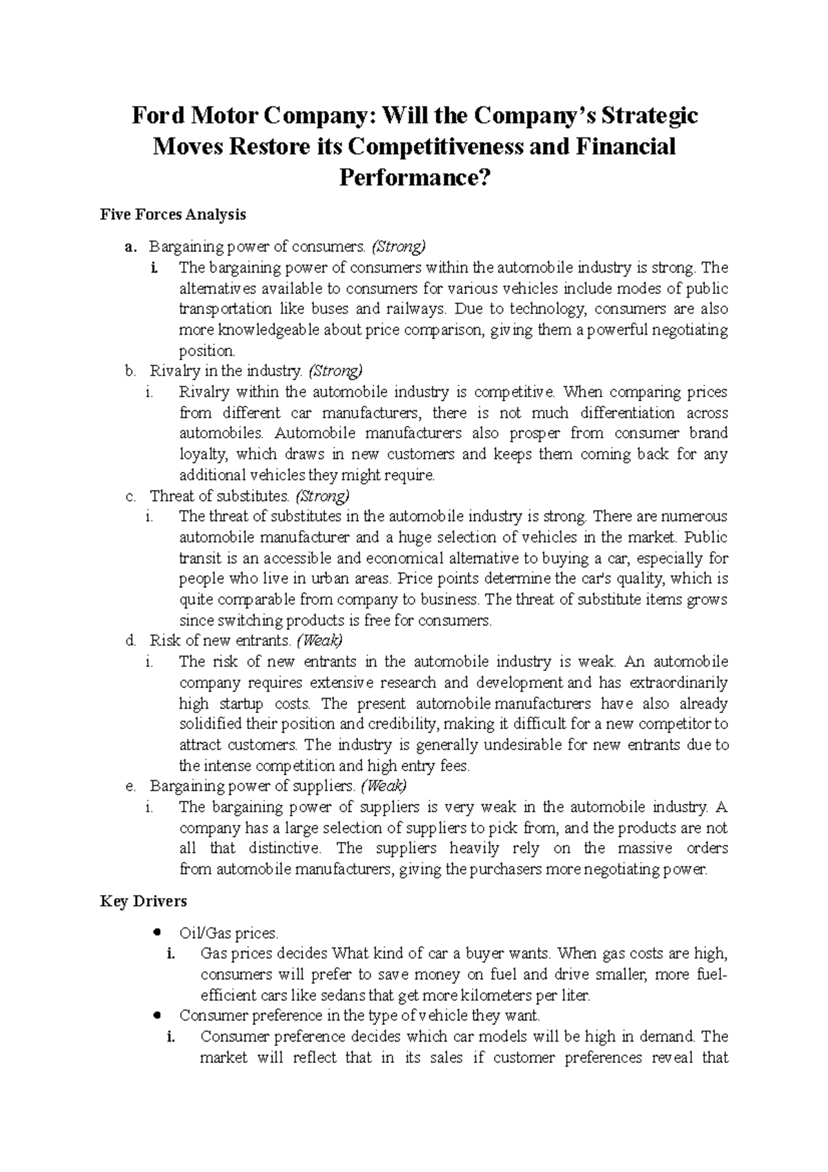 Ford Motor Company - Strategic Case Study Analysis - Studocu
