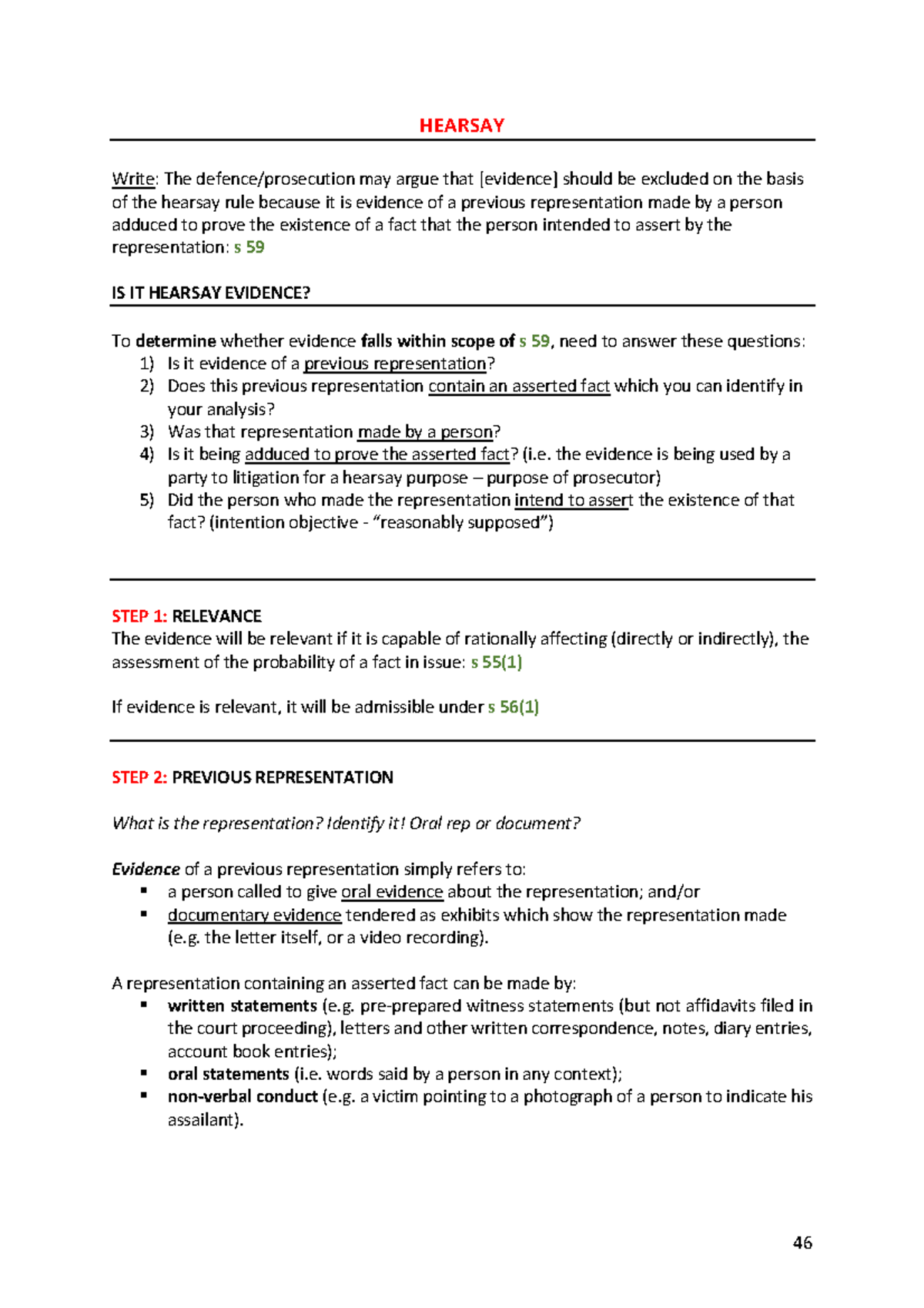 21892 - Final Exam Notes on Hearsay Evidence and Rules - Studocu