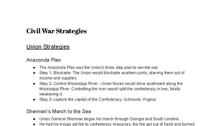 Civil War Strategies: Union and Confederate Tactics Explained - Studocu