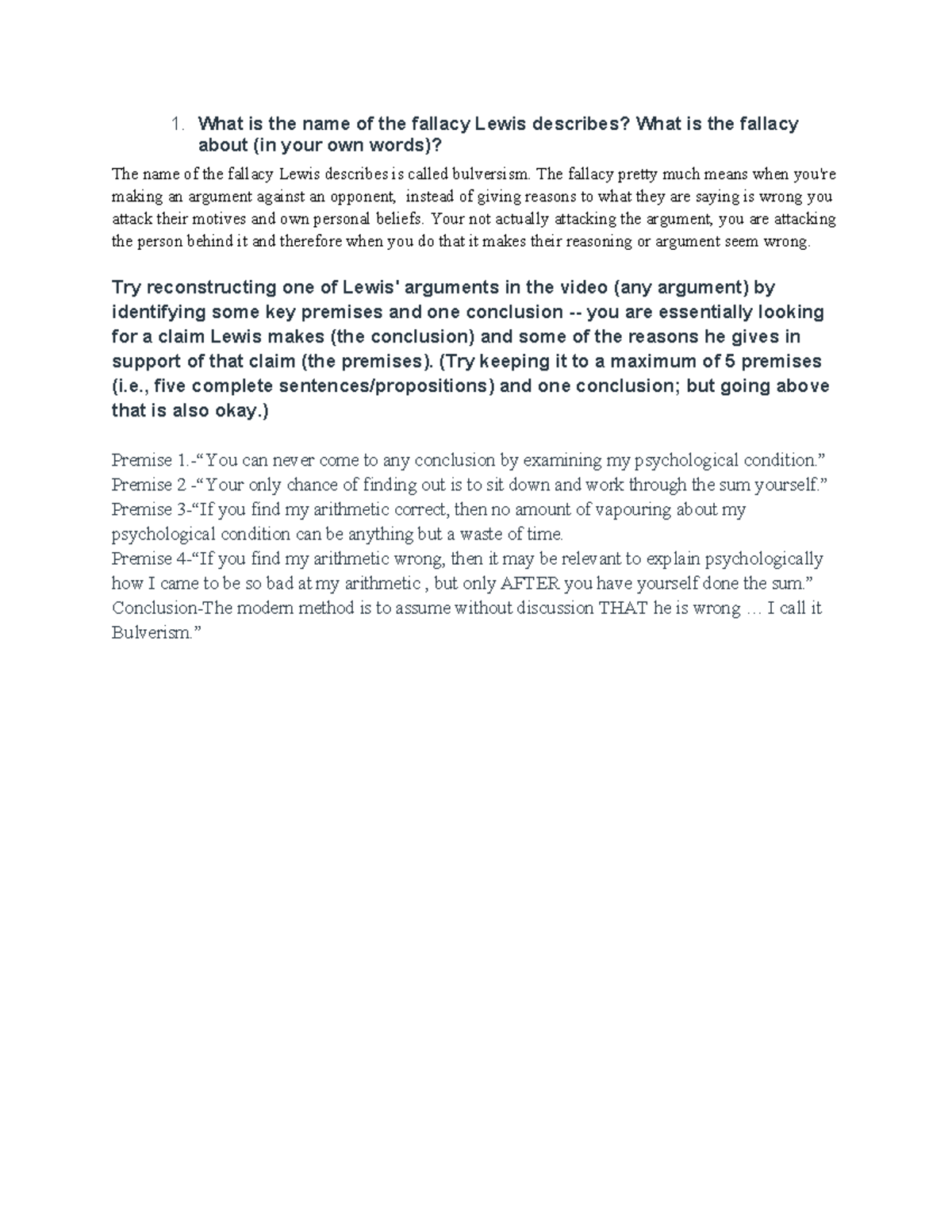 Wed (1 28) Asynchronous Activity: Understanding Bulverism Fallacy - Studocu