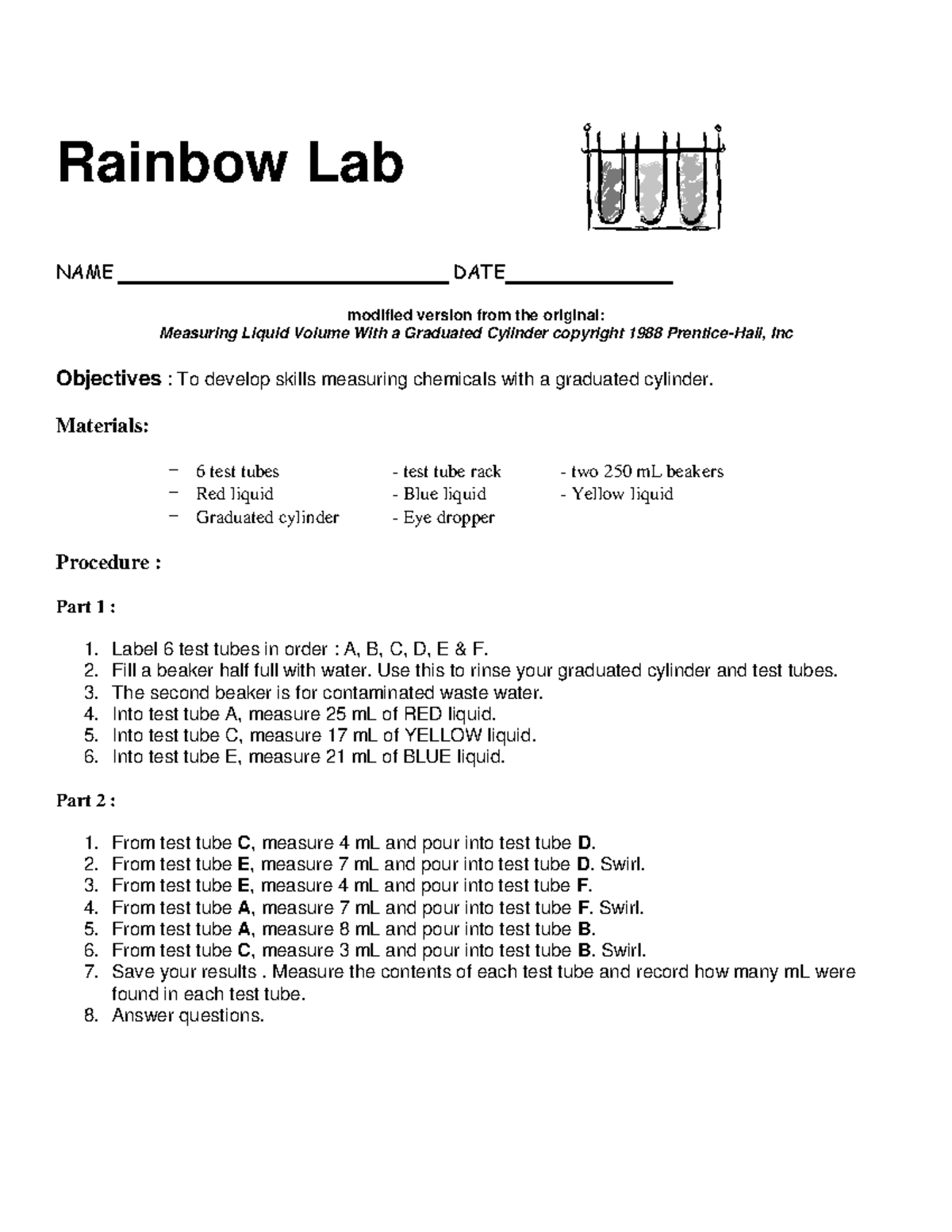 Rainbow Lab: Measuring Liquid Volume with a Graduated Cylinder - Studocu