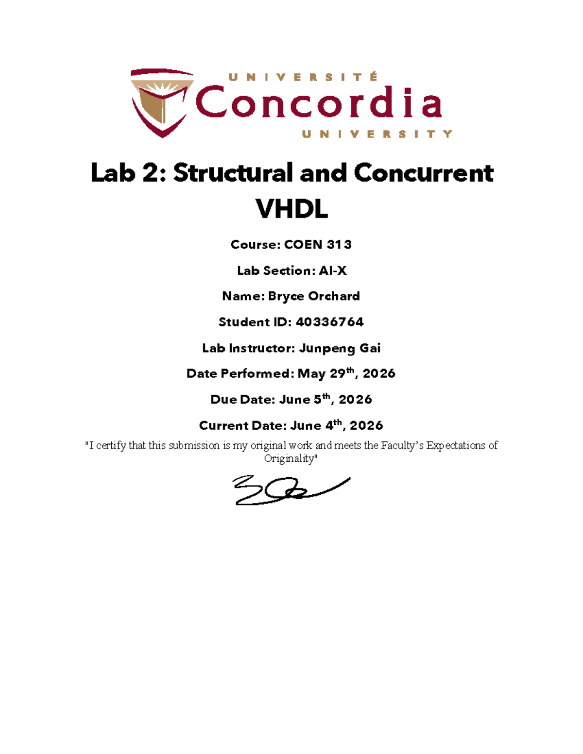 Lab 2 Report: Structural & Concurrent VHDL Analysis - COEN 313 - Studocu