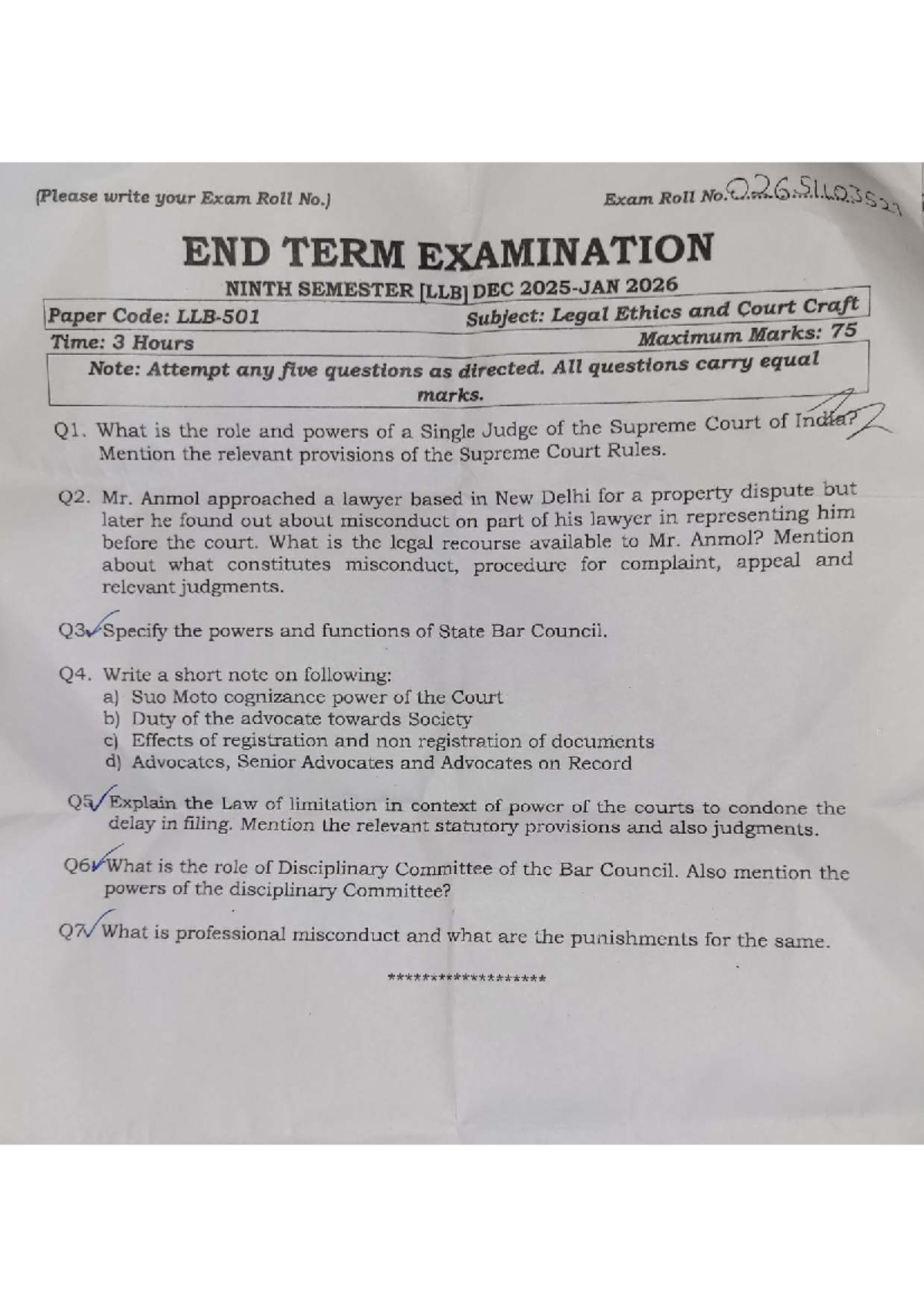 Legal Ethics and Court Craft Exam Paper (Code: 02651103521) - Studocu