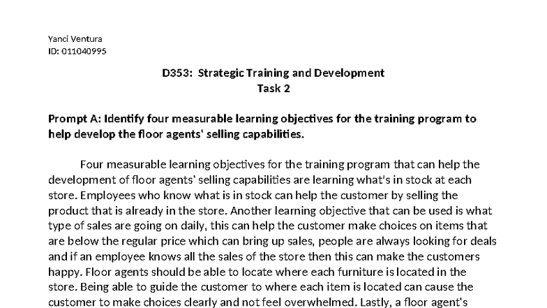 D353: Strategic Training & Development - Task 2 Learning Objectives ...