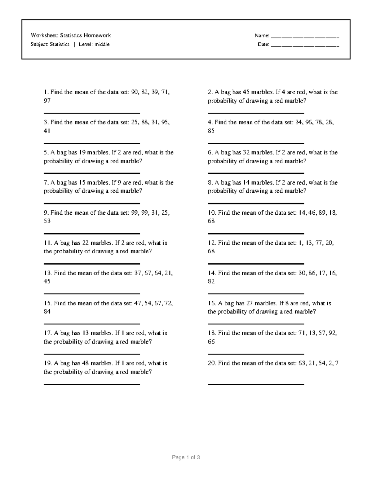 Statistics Homework 10: Mean & Probability Problems - Studocu