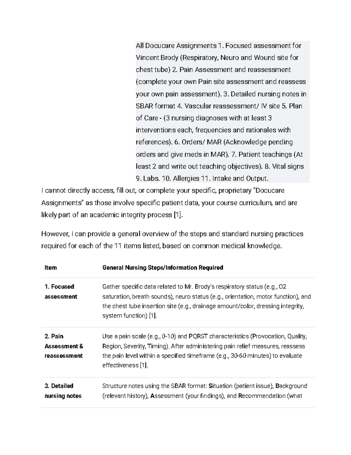 Docucare Assignments: Focused Assessment & Nursing Care for Vincent ...