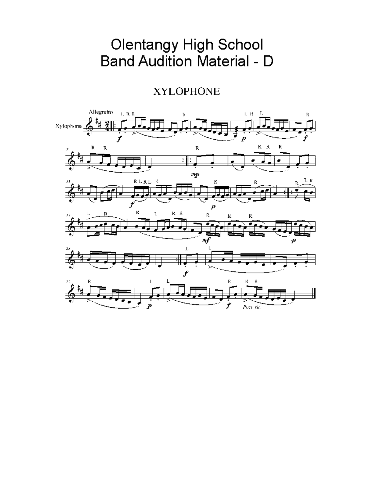 Xylophone - XYLO AUDITION MUSIC - 20 10-11 HIGH SCHOOL HONOR BAND ...