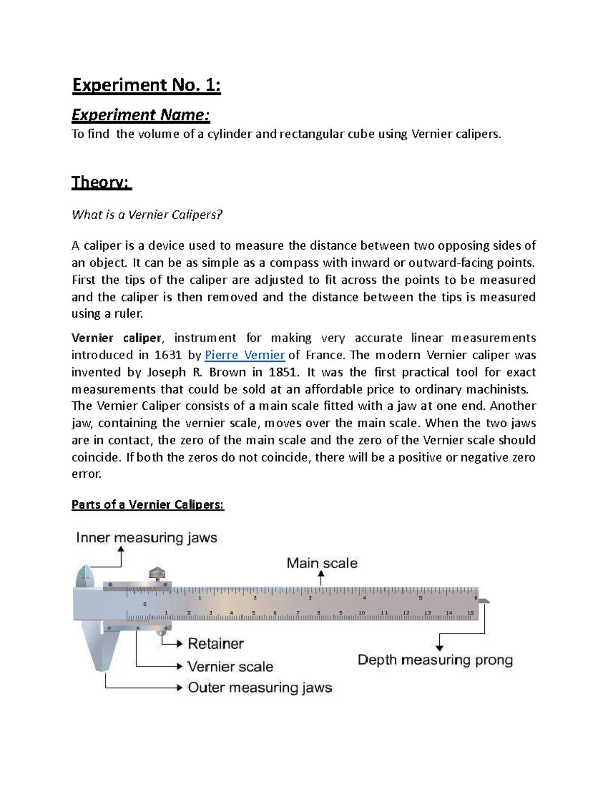 Vernier Calipers Theory & Applications in Volume Measurement - Studocu