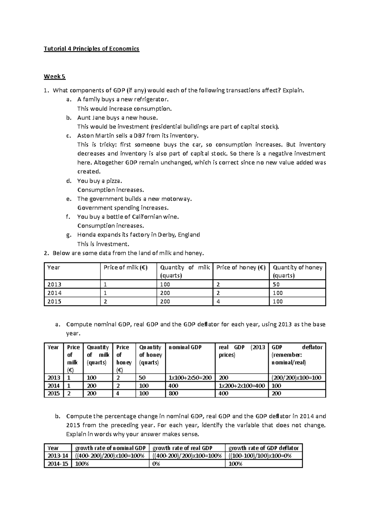 Tutorial 4 Solutions - Principles of Economics Analysis - Studeersnel