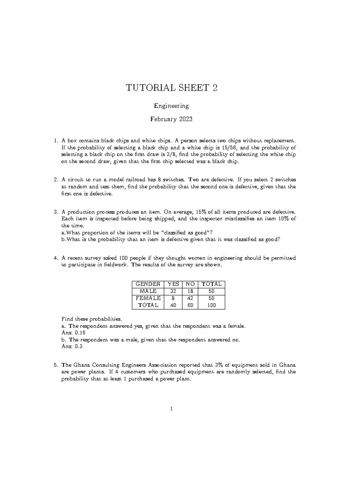 Engineering Tutorial Sheet 2 - Probability Problems Analysis - Studocu