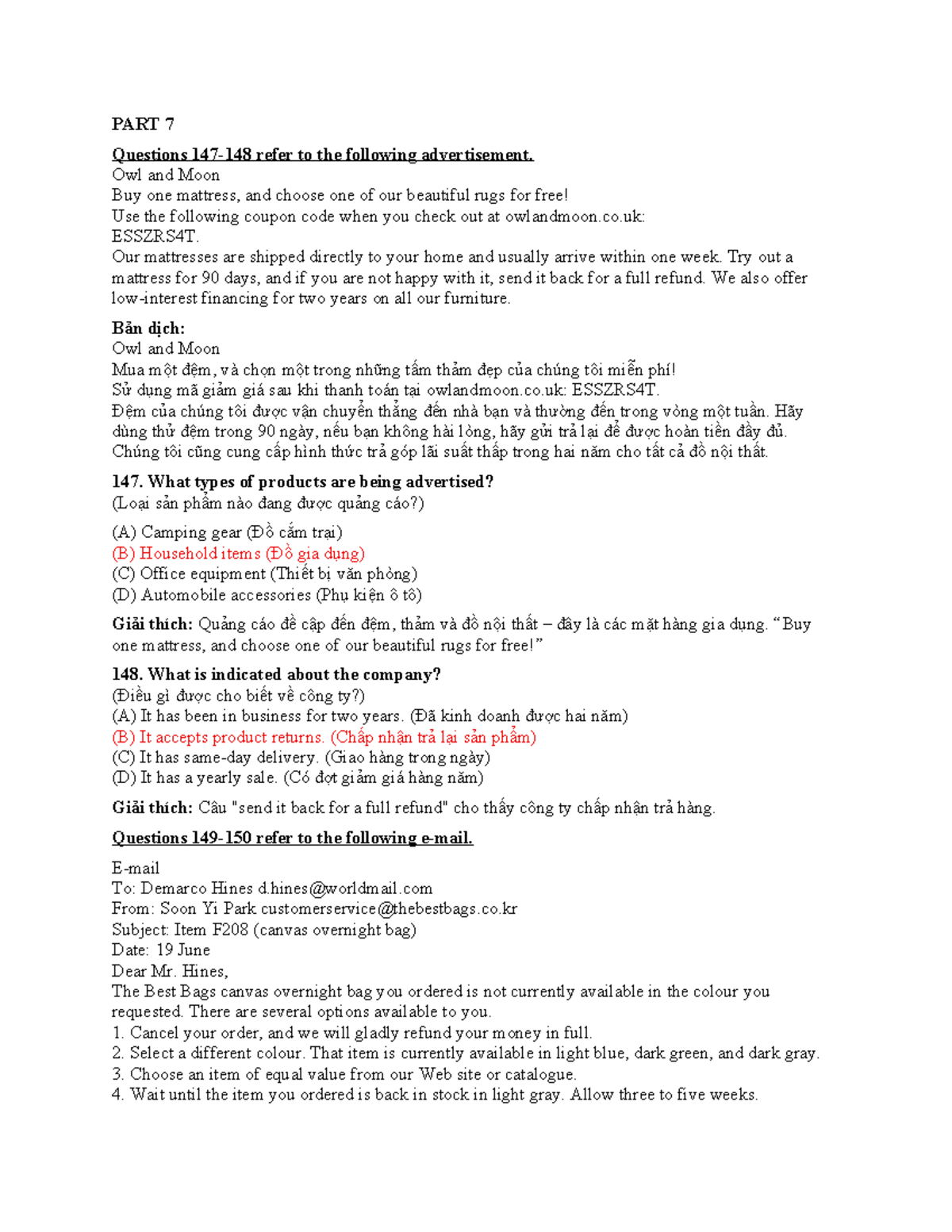 PART 7 Test 5 - Giải câu 101-130 TOEIC 2024 ETS - Studocu