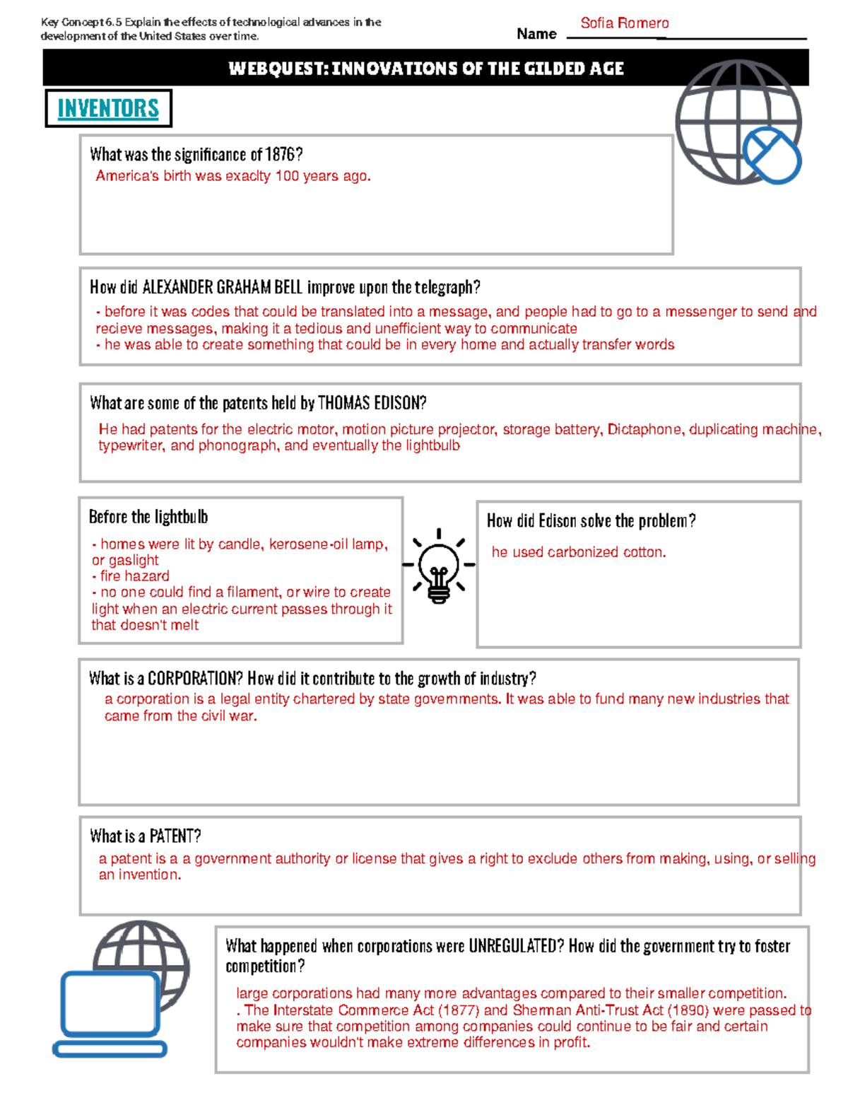 Gilded Age Innovations Webquest: Key Inventions & Impact Analysis - Studocu