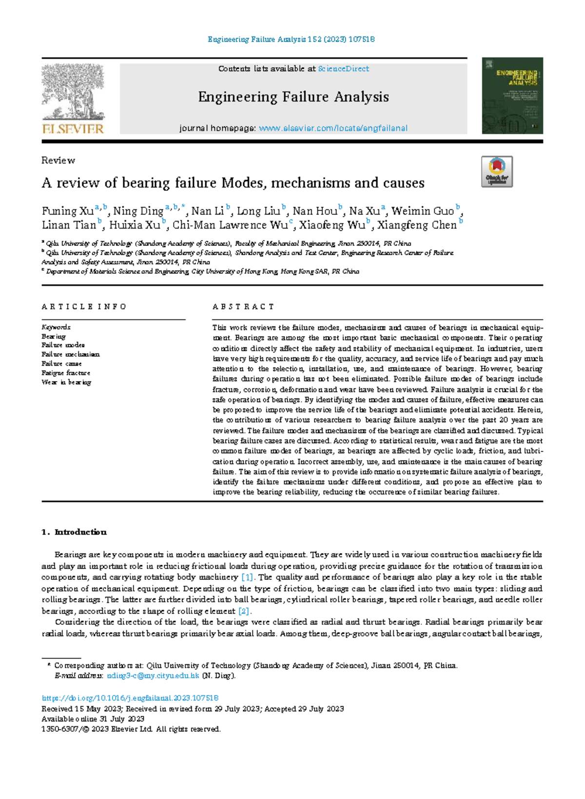 Bearing Failure Analysis: Modes, Mechanisms, and Causes (ENG 152) - Studocu