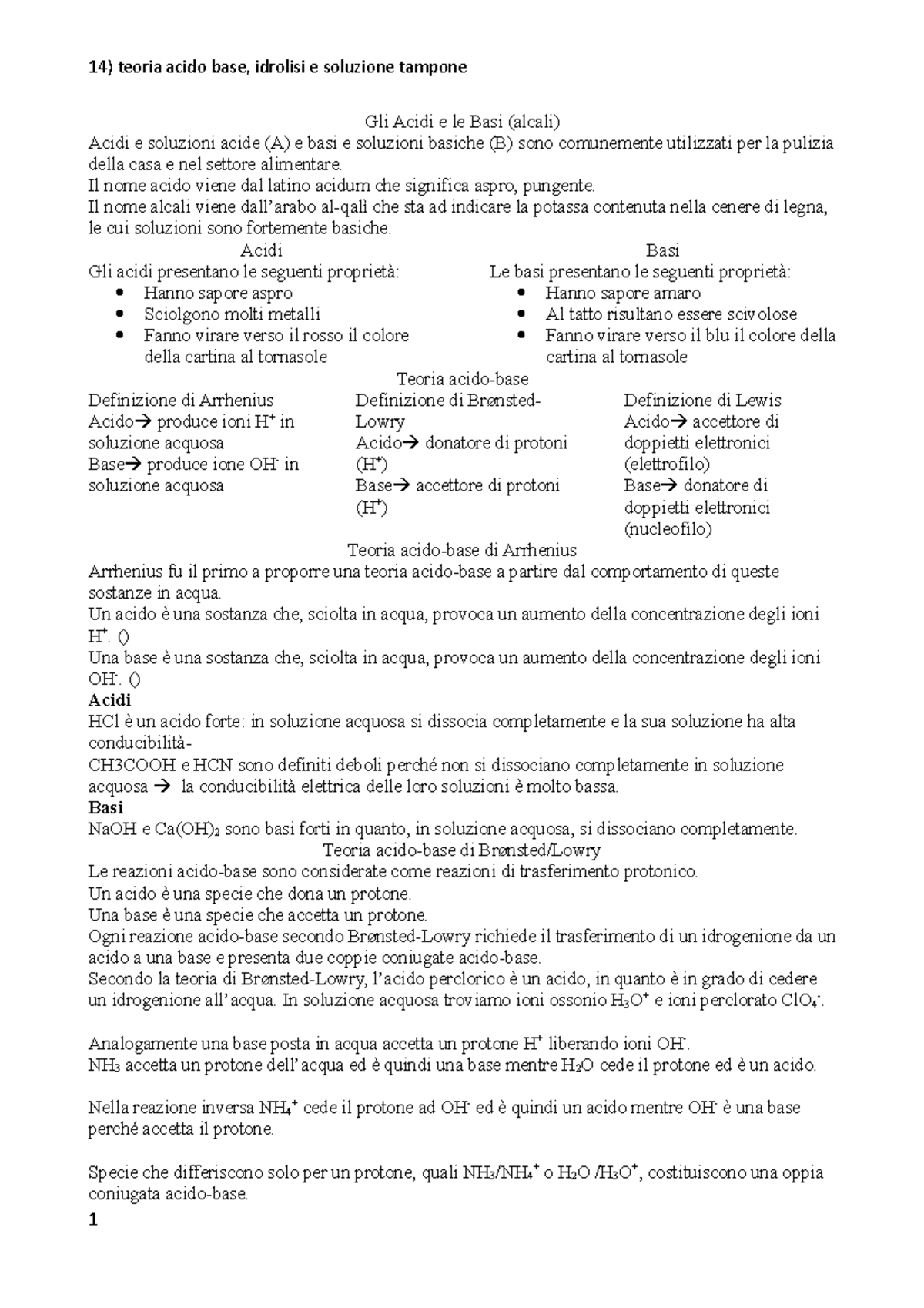 Chimica 14 - Teoria acido base, idrolisi e soluzione tampone - Gli ...