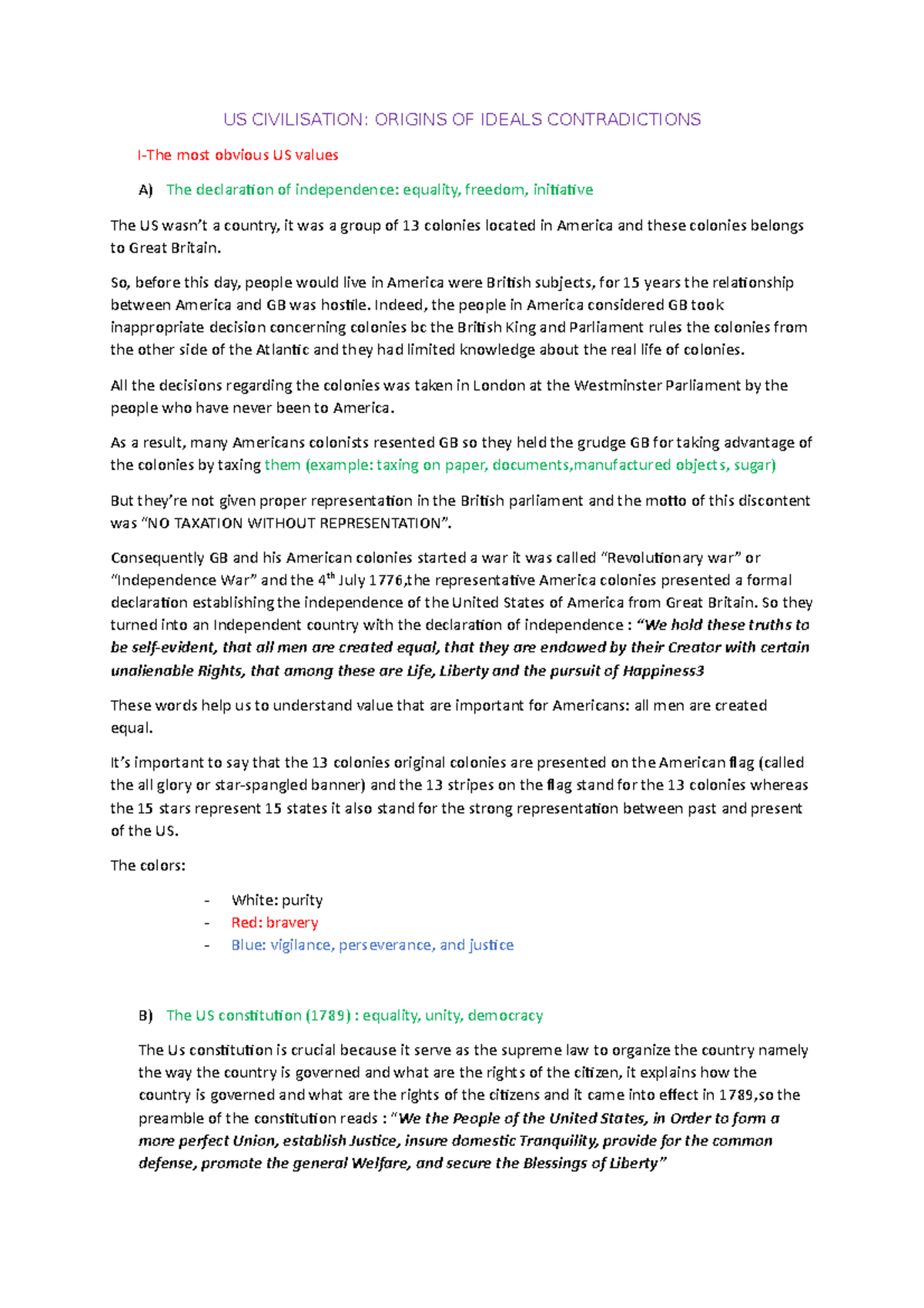 US Civilisation Cours 1: Ideals and Contradictions in American History ...