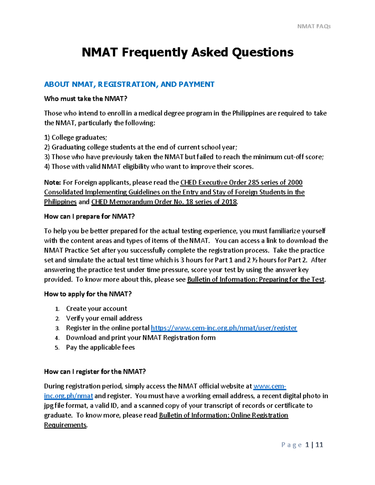 NMAT FAQs: Registration, Payment, and Test Preparation Guide - Studocu