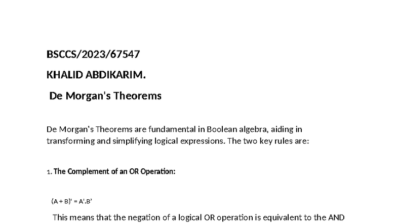 De Morgan Theorems in Boolean Algebra: Simplification & Applications ...