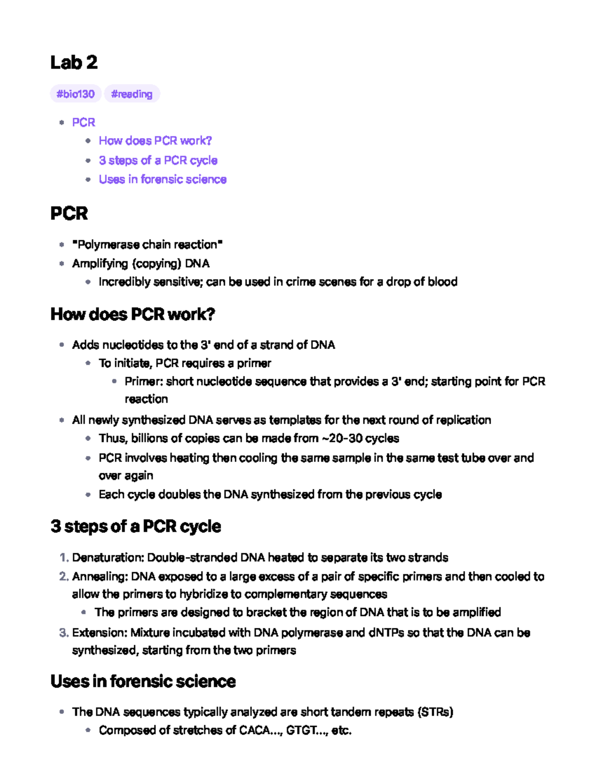 Lab 2: PCR Mechanism & Forensic Applications Summary - Studocu