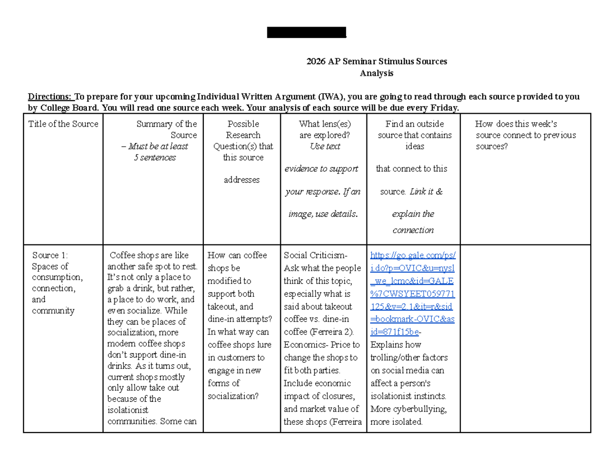 2026 AP Seminar: Stimulus Sources Analysis for IWA Preparation - Studocu