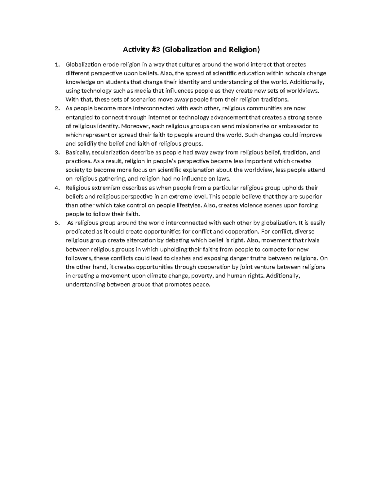 Contemp Activity 3 (Globalization and Religion) - Activity #3 ...