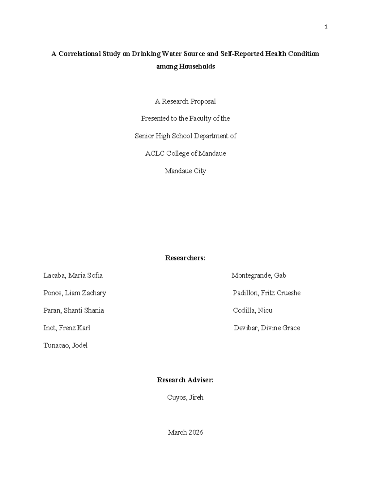 ACLC-PR 1: Correlational Study on Drinking Water Sources & Health ...