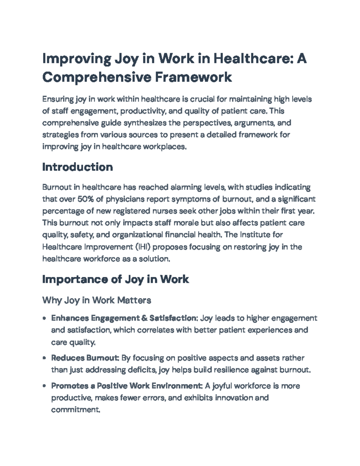 Improving Joy in Work in Healthcare: A Comprehensive Framework Guide ...