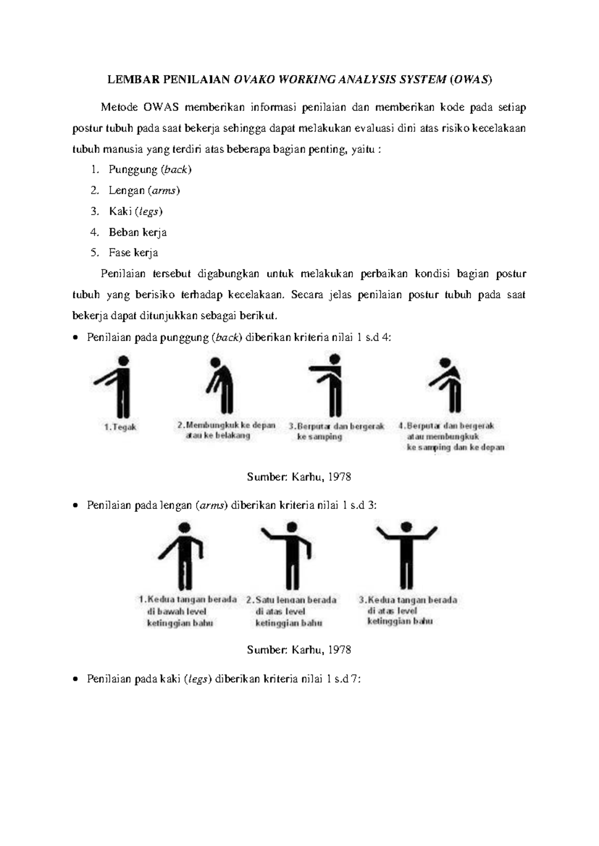 Worksheet Penilaian Metode OWAS untuk Analisis Postur Kerja - Studocu