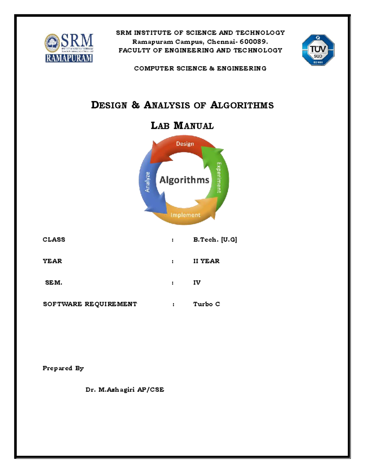21CSC204J DAA Lab Manual: C Programs for Sorting & Searching Algorithms ...