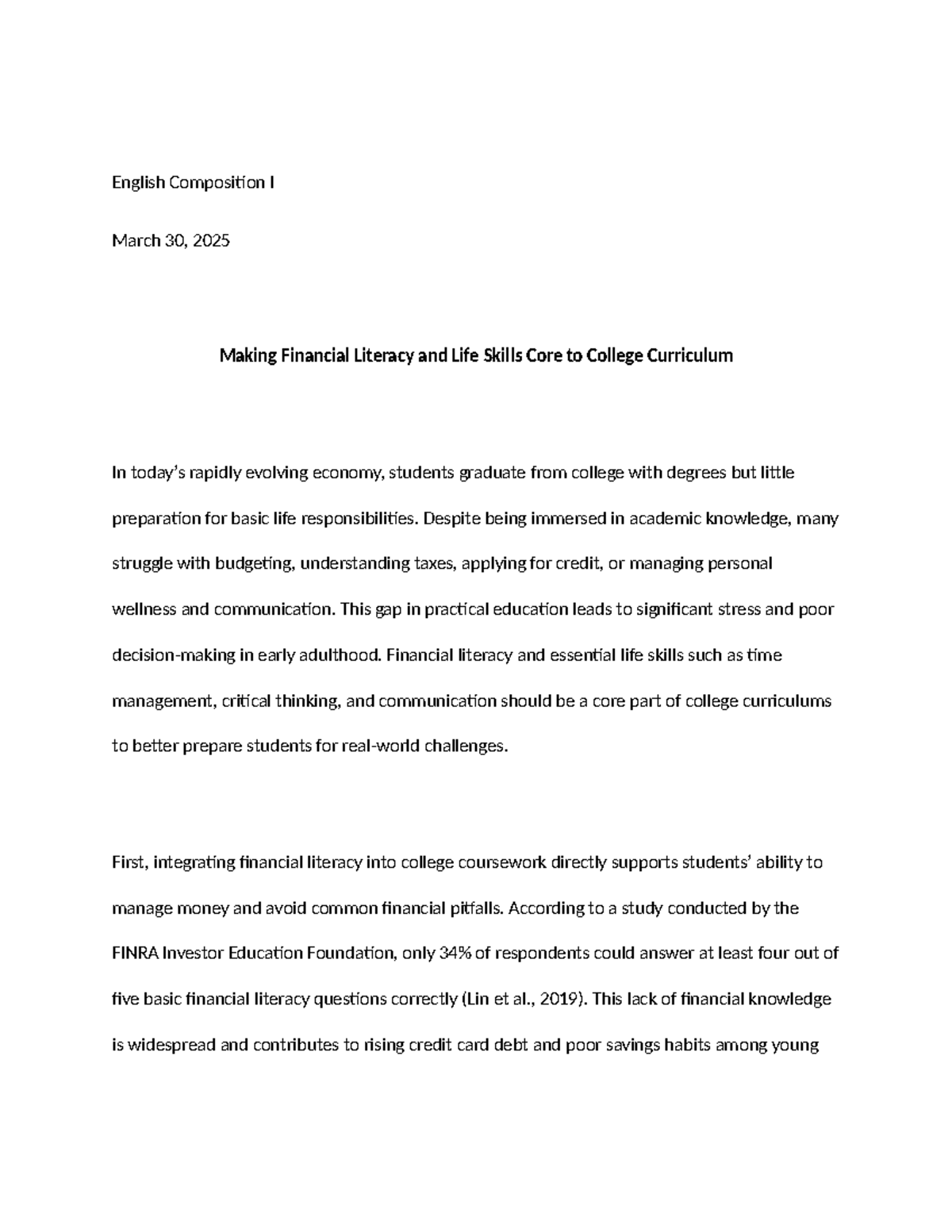 ECI 101 Final Essay: Integrating Financial Literacy in College ...