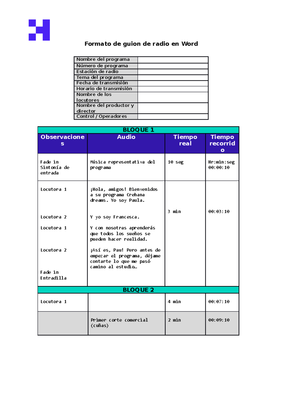 Formato y Estructura de Guion de Radio en Word - Studocu