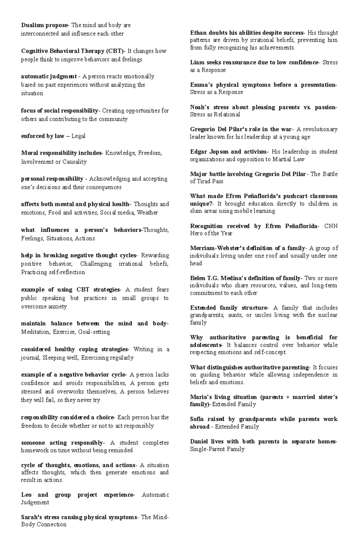 Perdev Reviewer - PERSONAL DEVELOPMENT - Dualism propose- The mind and ...