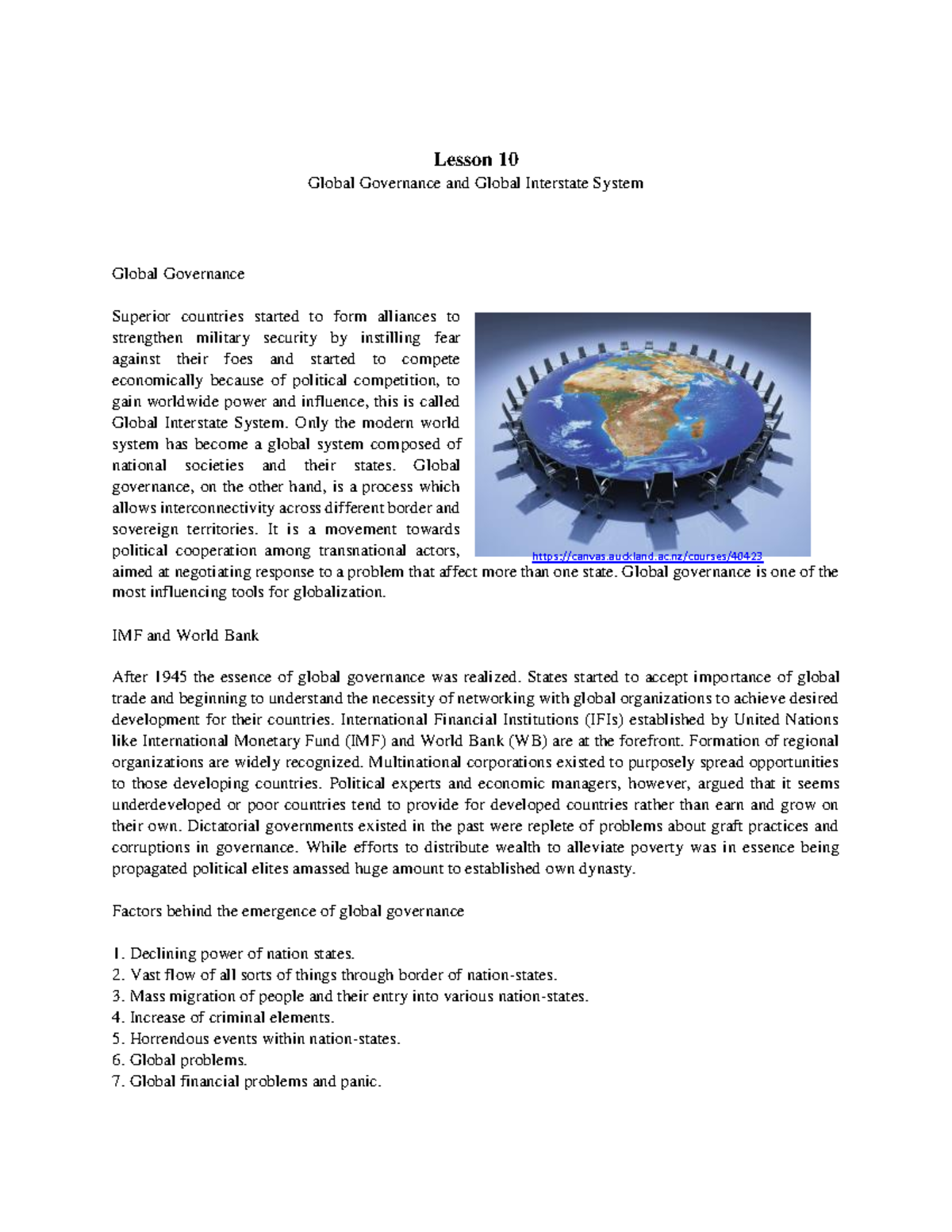 Global Governance & Interstate System: Key Insights and Issues - Studocu