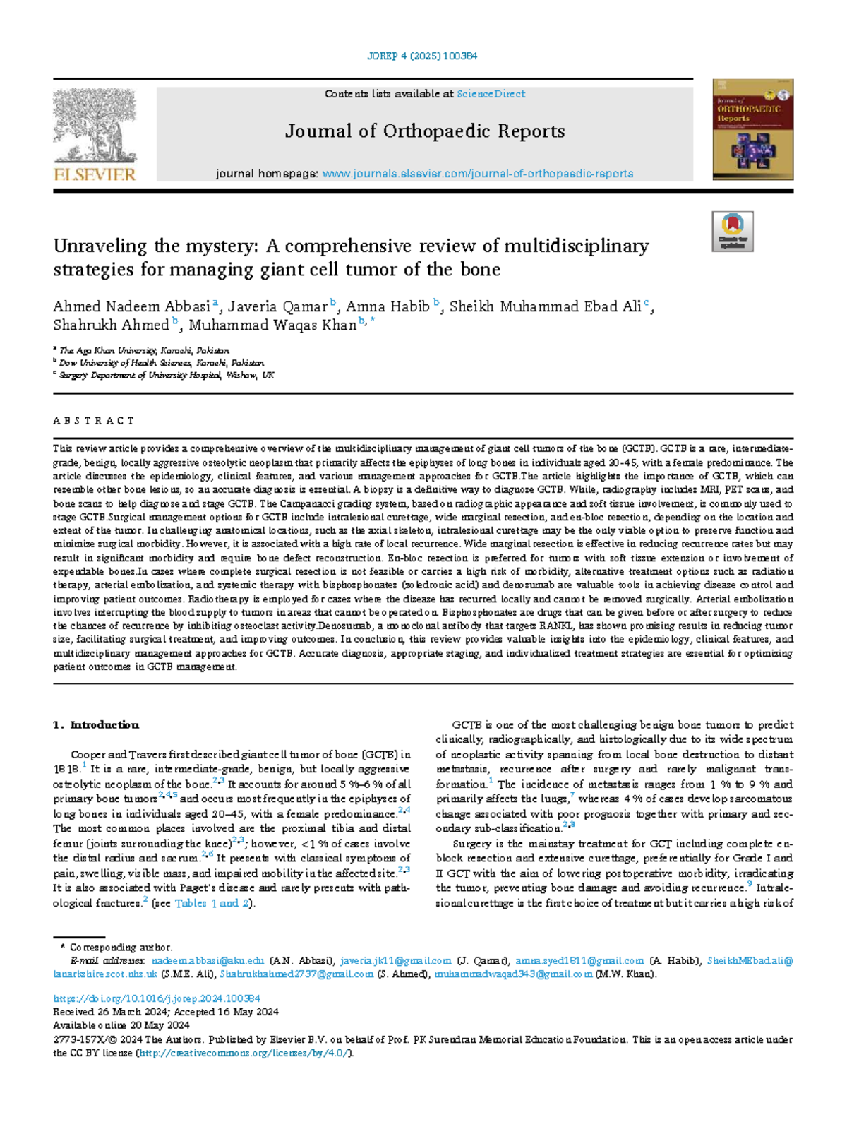 JOREP 4 (2025) - Multidisciplinary Management of Giant Cell Tumor of ...