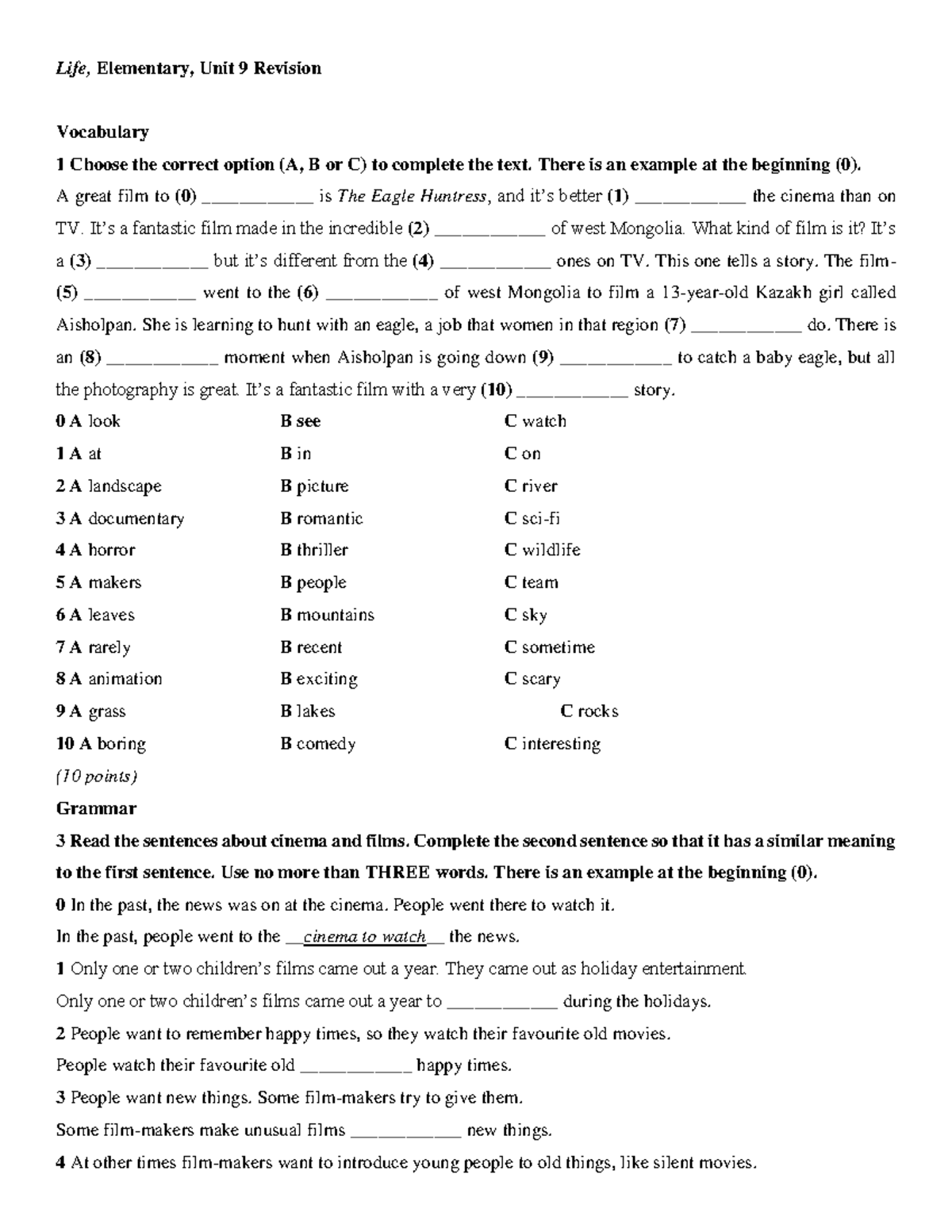 Unit 9 Revision: Vocabulary & Grammar Practice for Cinema Studies - Studocu
