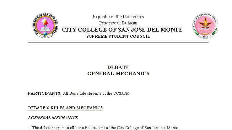 CCSJDM Debate General Mechanics 2025: Rules & Format - Studocu