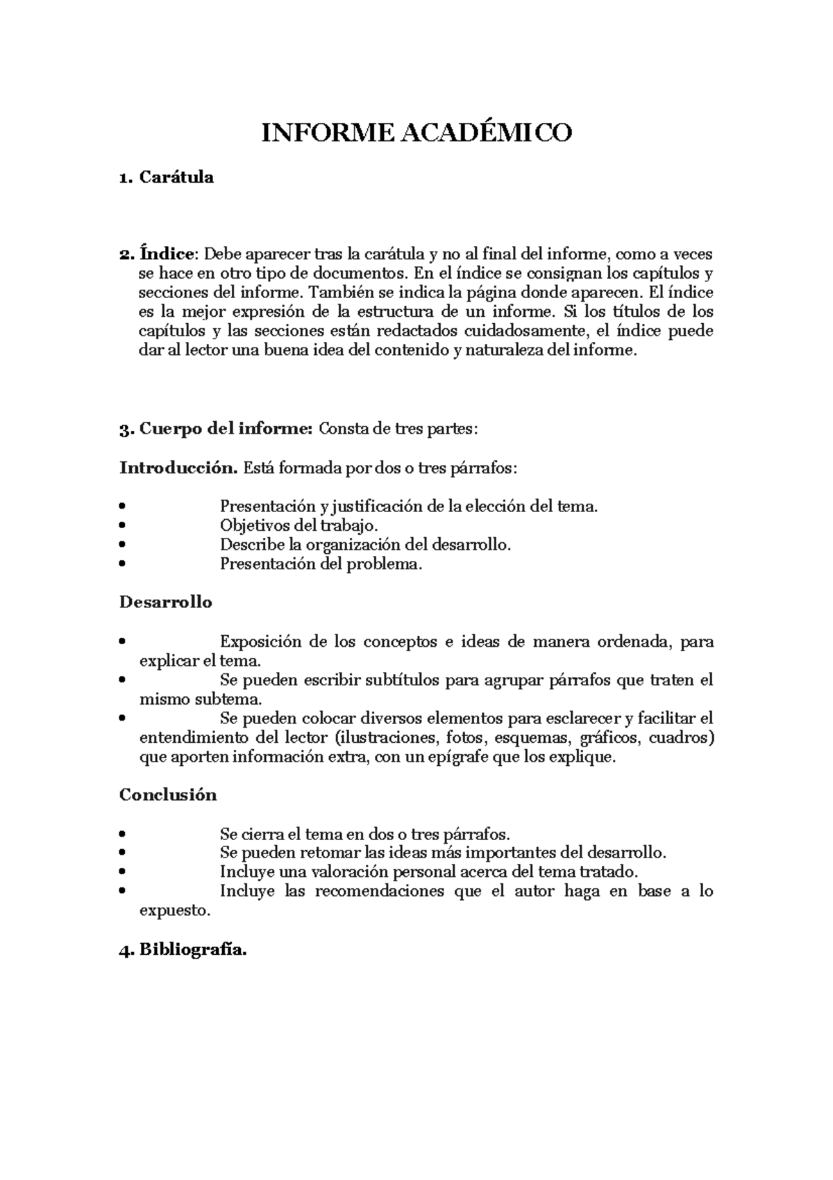 Estructura Informe Académico - INFORME ACADÉMICO 1. Carátula 2.Índice ...