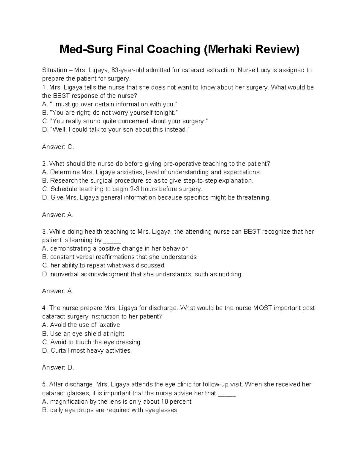 Med-Surg-Final-Coaching-Review-Merhaki-Study-Guide - Studocu