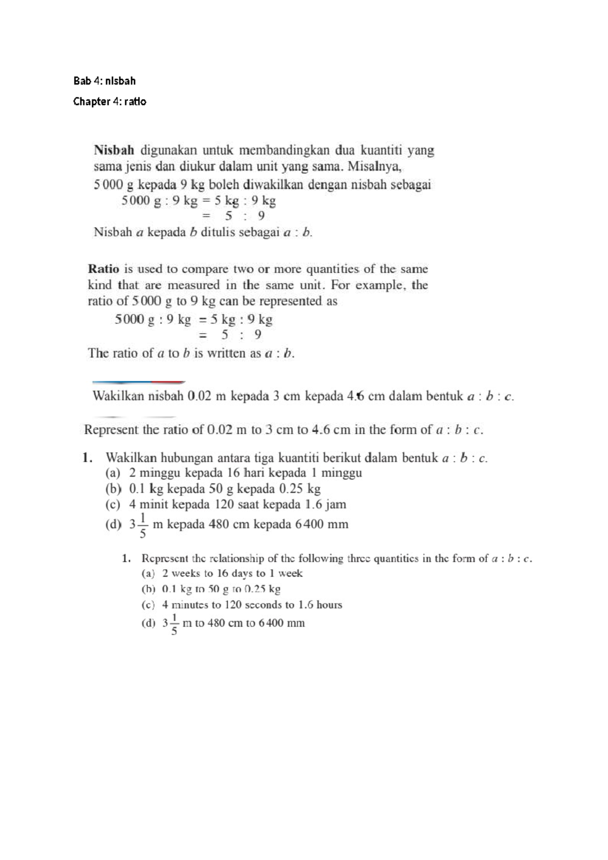 Chapter 4: Ratio in Mathematics Form 1 - Studocu