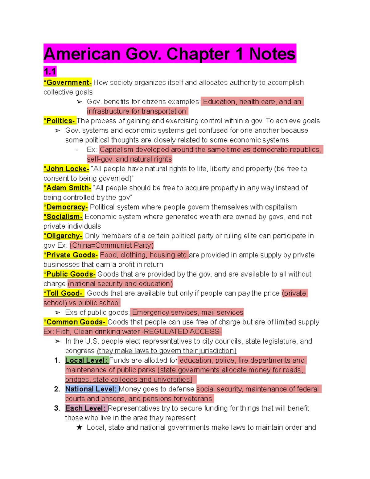 American Gov. Chapter 1 Notes - American Gov. Chapter 1 Notes 1 ...