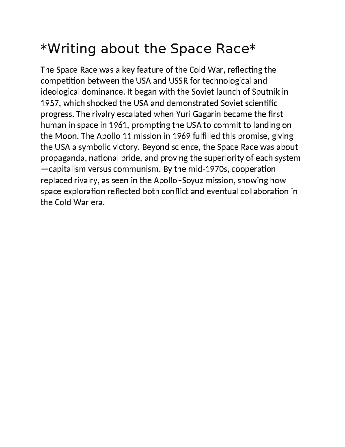 Writing about the Space Race: Cold War Competition and Collaboration ...