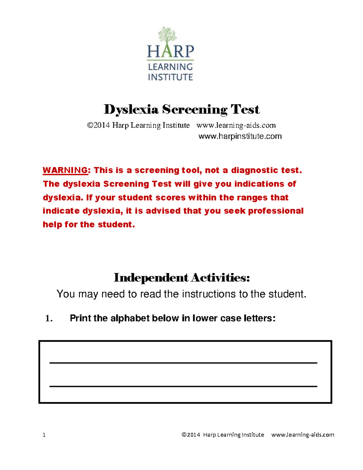 Dyslexia Screening Tool Activities and Instructions (2014) - Studocu