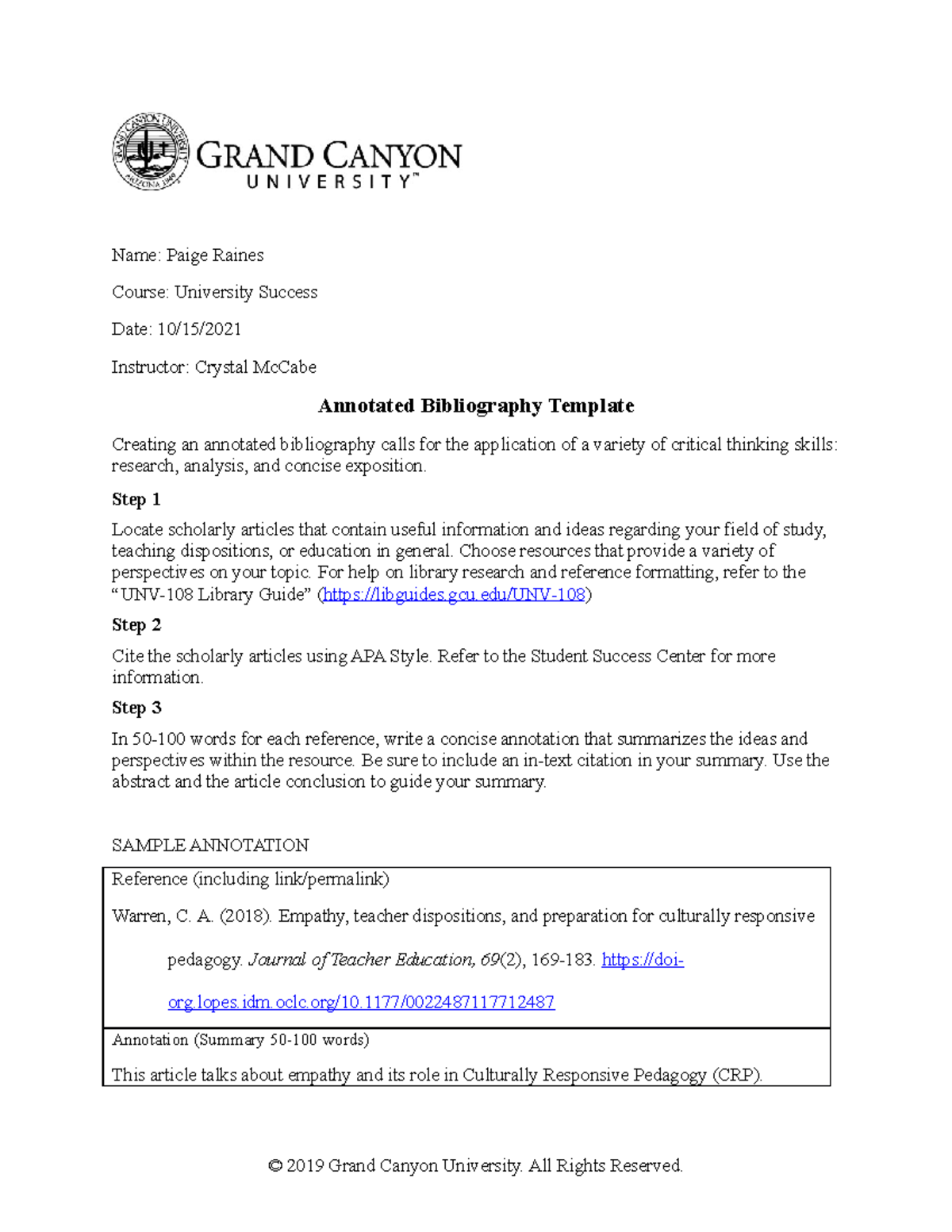 Annotated Bibliography Guidelines for University Success (US 101) - Studocu