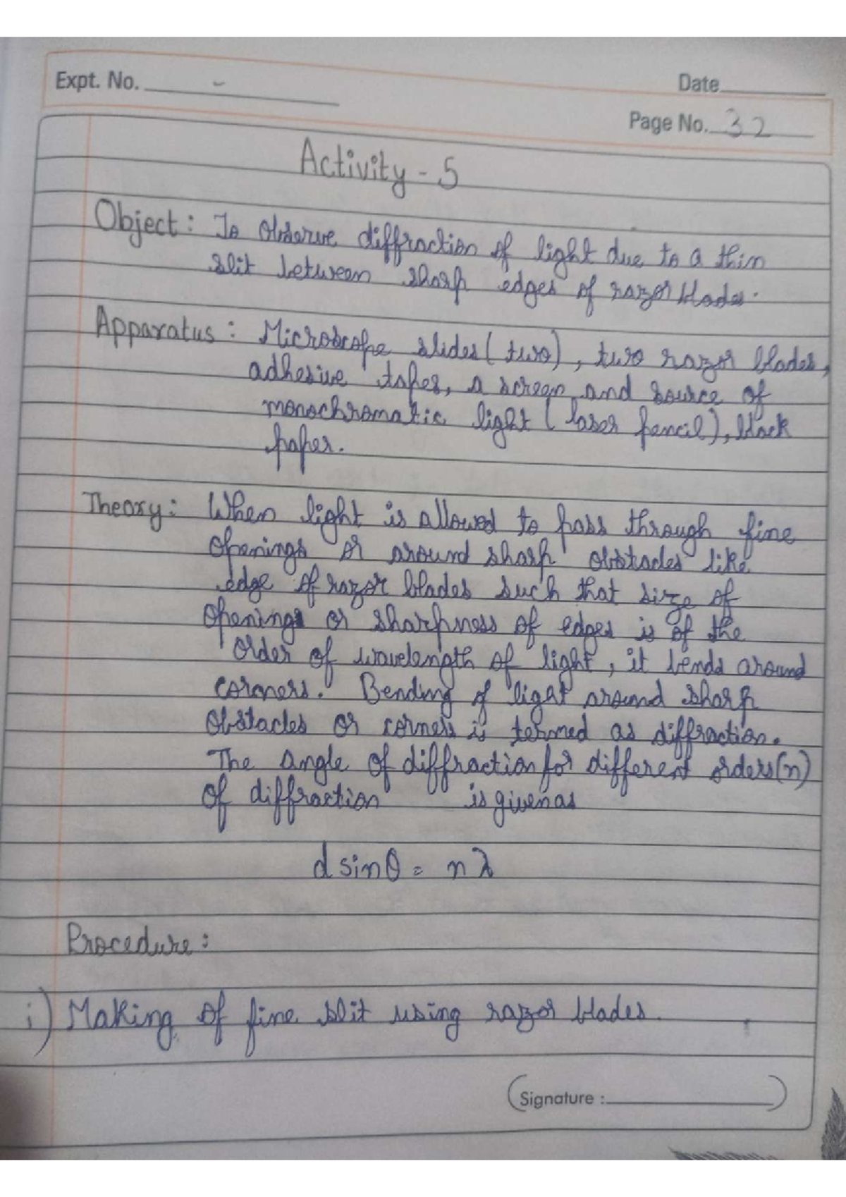 Physics Practical Activity 5: Observing Light Diffraction - Studocu